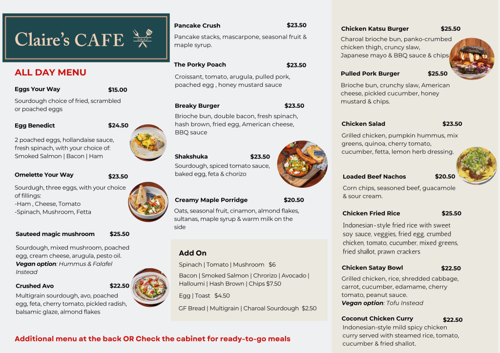 Menu - Claire's Cafe